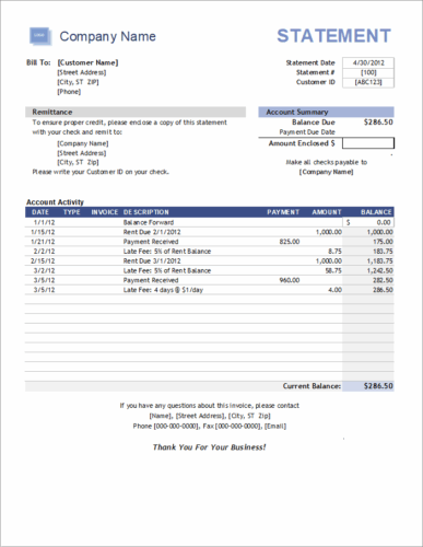 √ Account Statement Template (Excel)