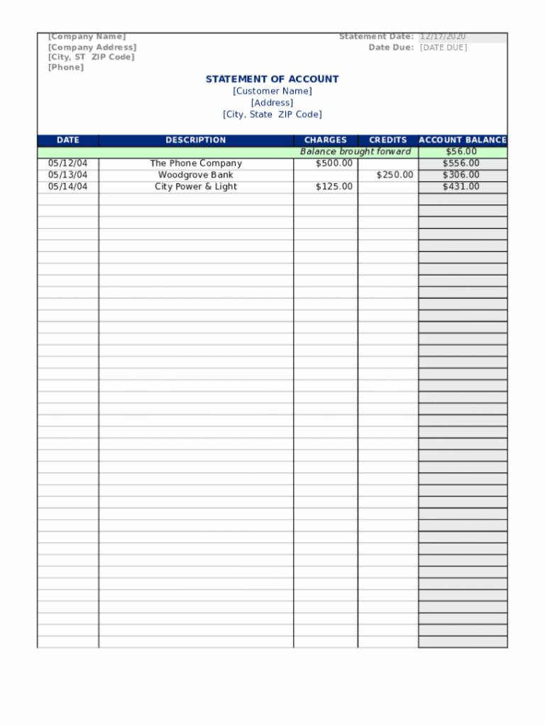 √ Account Statement Template (Excel)