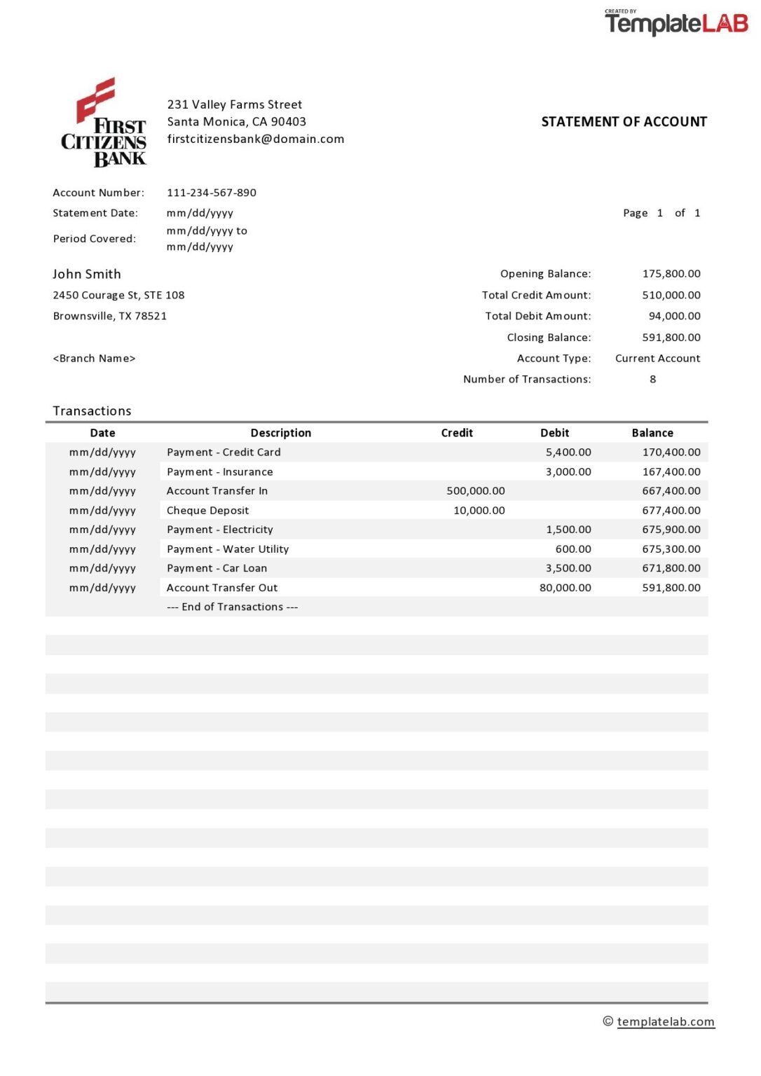 √ Account Statement Template (Excel)