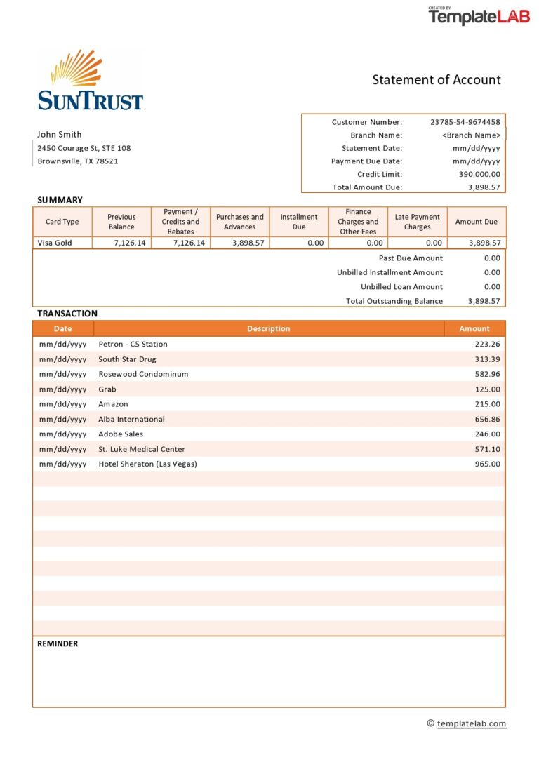 √ Account Statement Template (Excel)