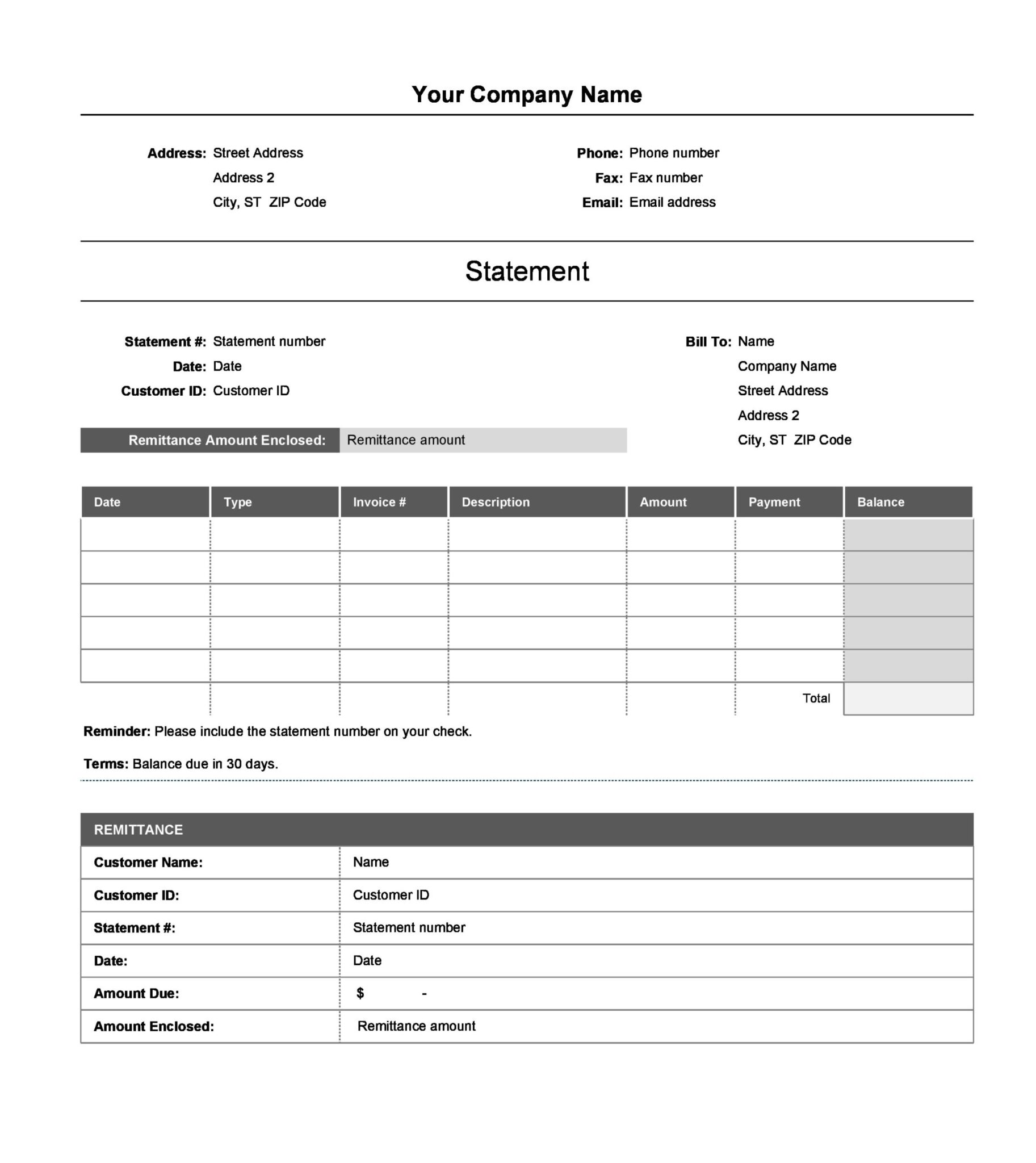 √ Account Statement Template (Excel)