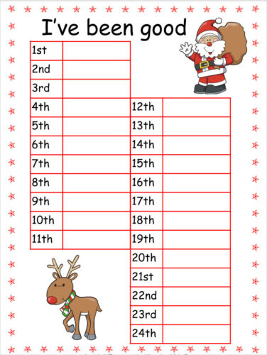 Advent Reward Chart Template | Templateral