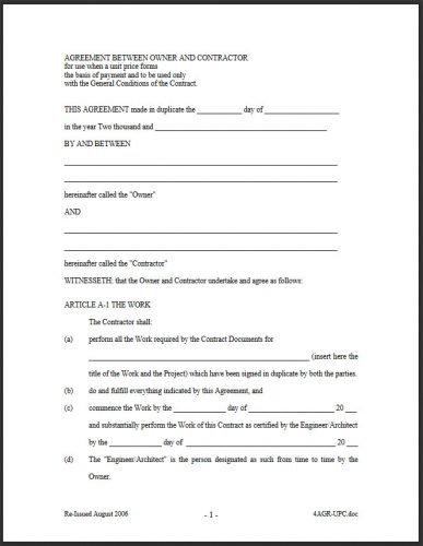 √ Free Agreement Between Owner And Contractor Pdf