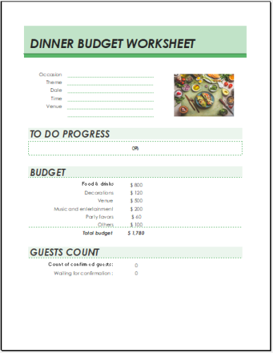 √ Annual Dinner Budget Worksheet Template