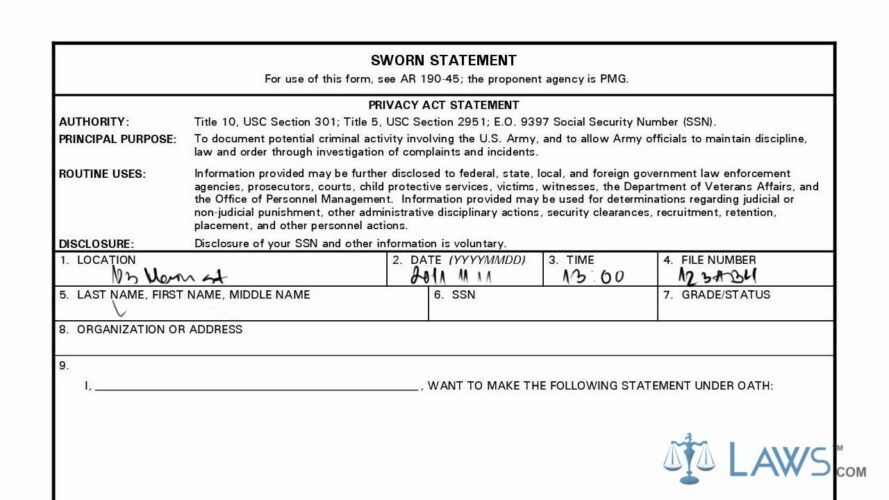 √ Army Sworn Statement Form (Word)
