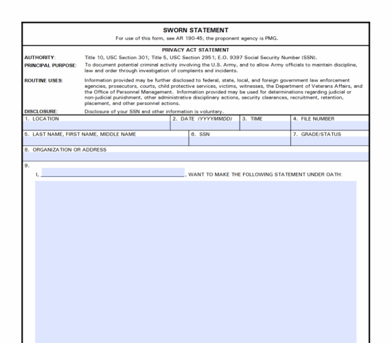 √ Army Sworn Statement Form (Word)