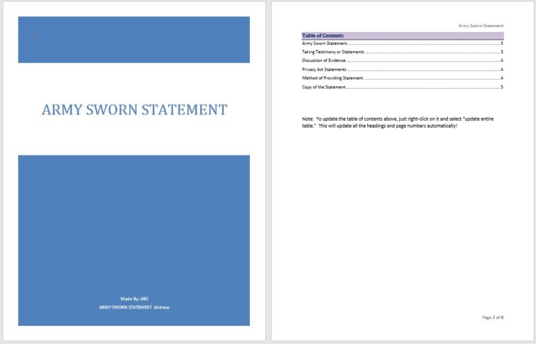 √ Army Sworn Statement Form (Word)