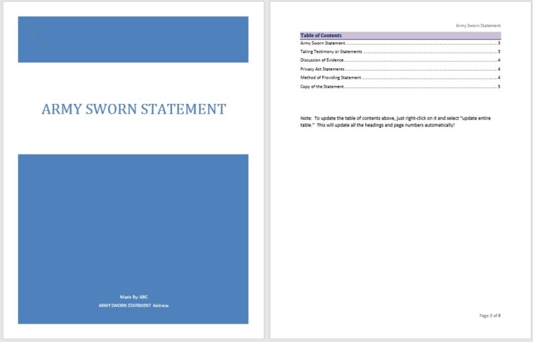 √ Army Sworn Statement Form (Word)