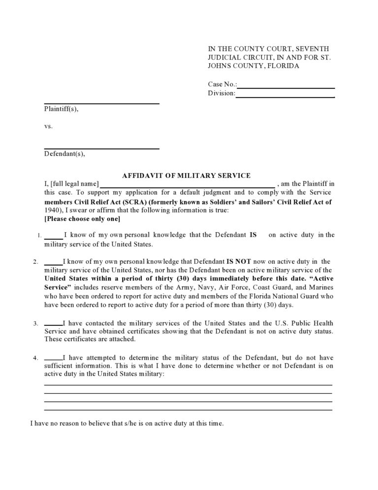 √ Army Sworn Statement Form (Word)