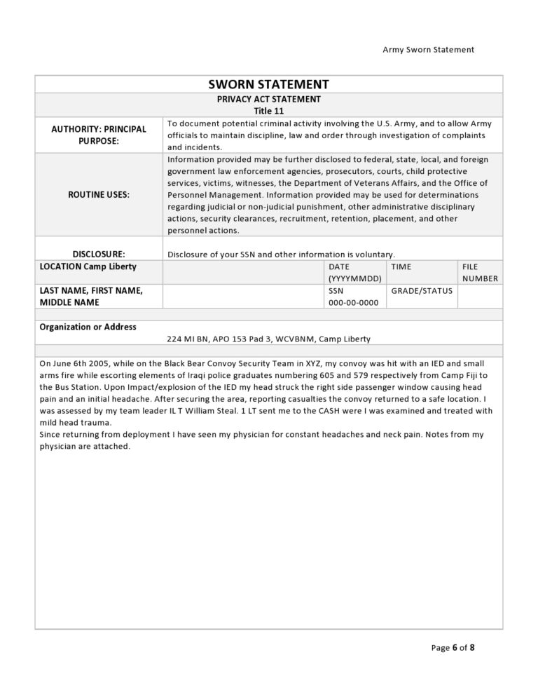 √ Army Sworn Statement Form (Word)