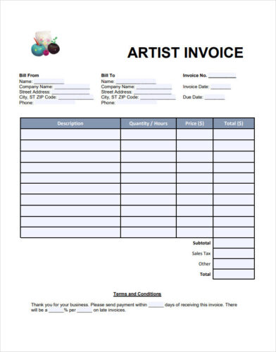√ Free Printable Artist Invoice Template