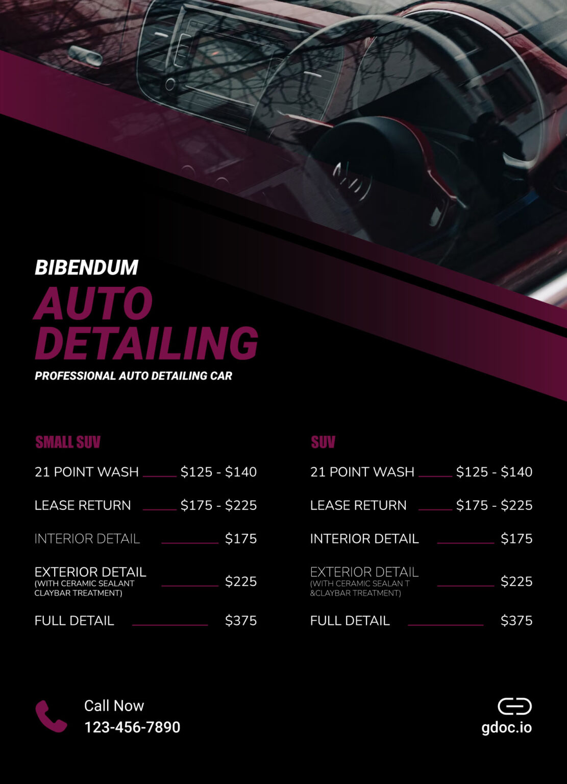 √ Auto Detail Price List Template