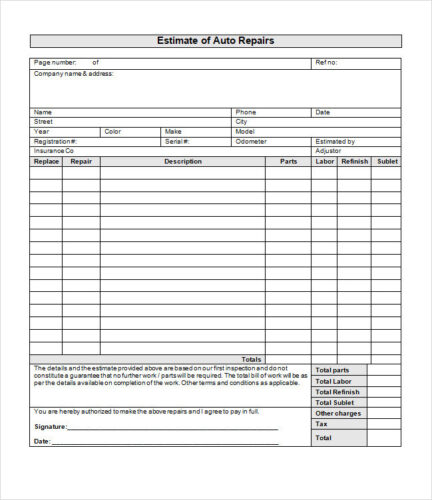 √ Free Auto Repair Estimate Template (Word)