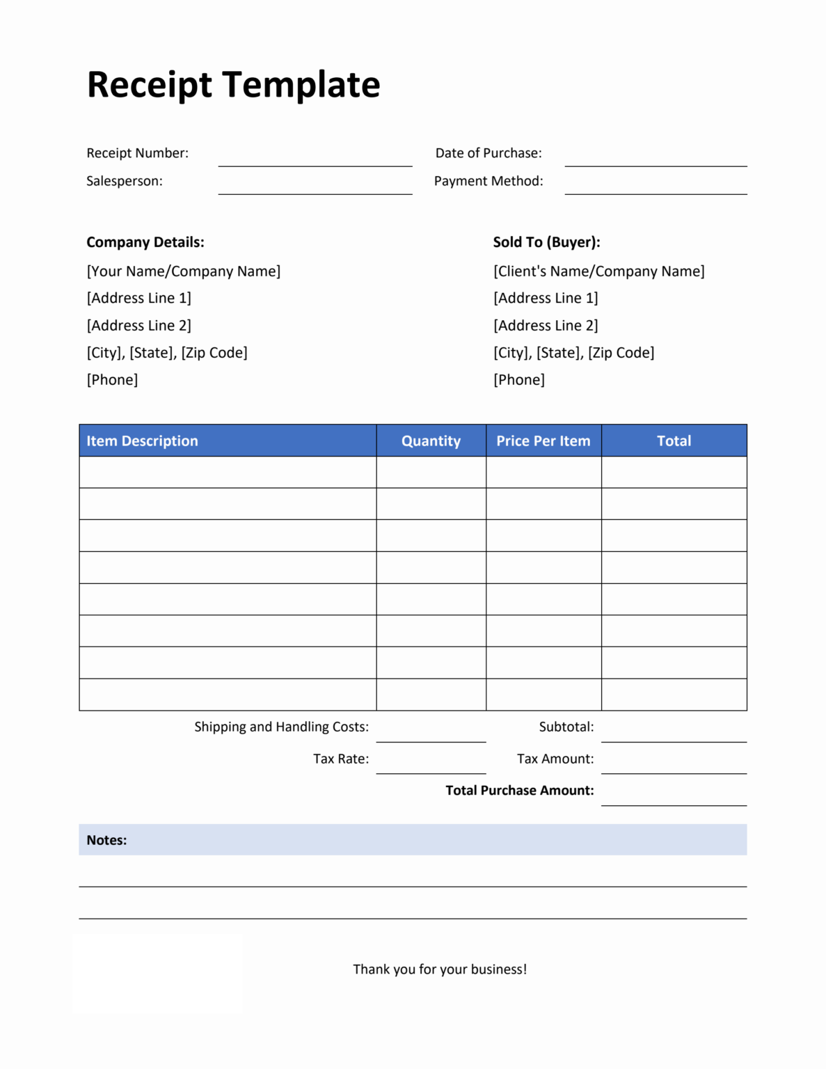 √ Free Printable Auto Repair Receipt Template