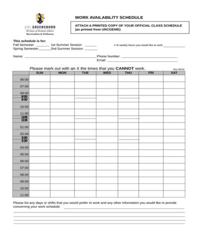 √ Free Printable Availability Schedule Template