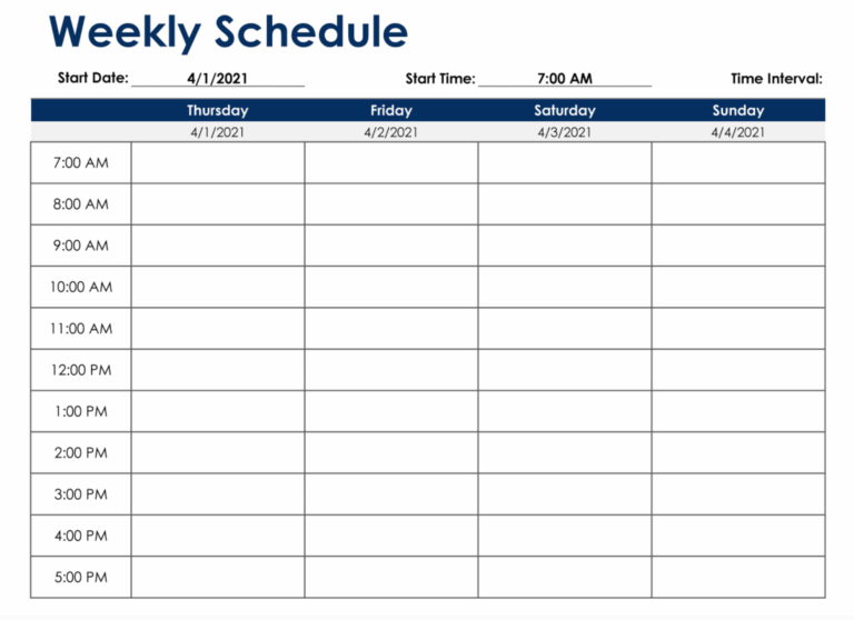 √ Free Printable Availability Schedule Template