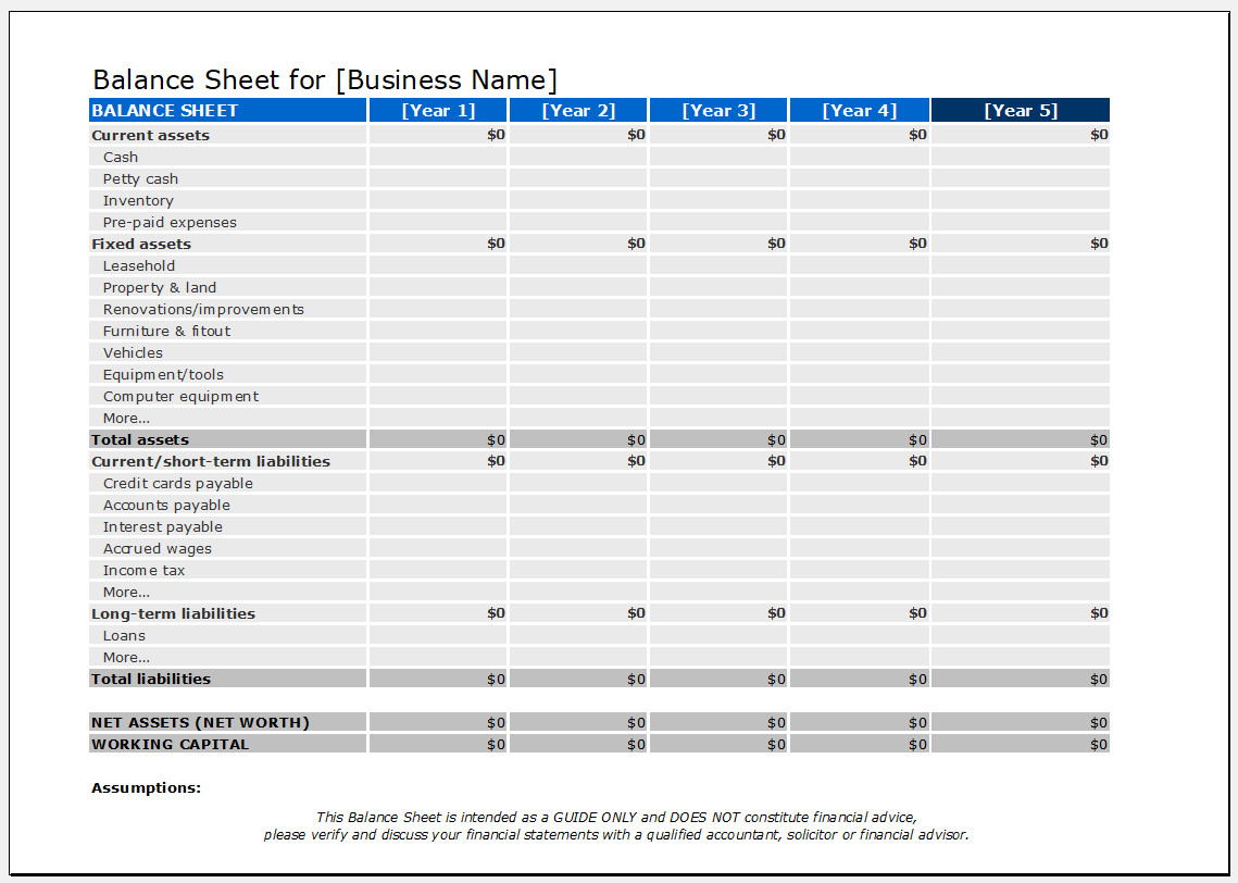 Free Editable Balance Sheet Format Excel Templateral