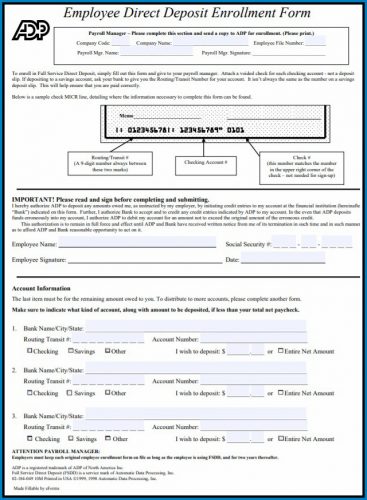 √ Free Printable Bank Direct Deposit Form Template