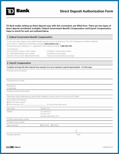 √ Free Printable Bank Direct Deposit Form Template