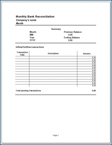 √ Free Printable Bank Reconciliation Form