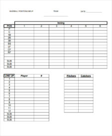 √ Printable Baseball Lineup Card Template