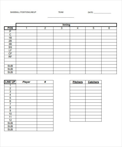 √ Printable Baseball Lineup Card Template