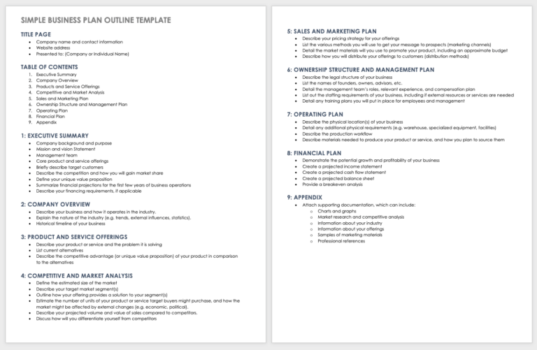 √ Basic Business Plan Template (Word)