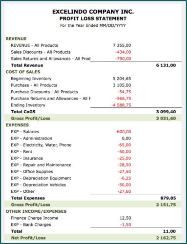 √ Basic Profit And Loss Statement Template (Excel)