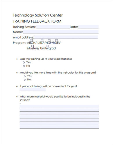 √ Free Printable Training Feedback Form