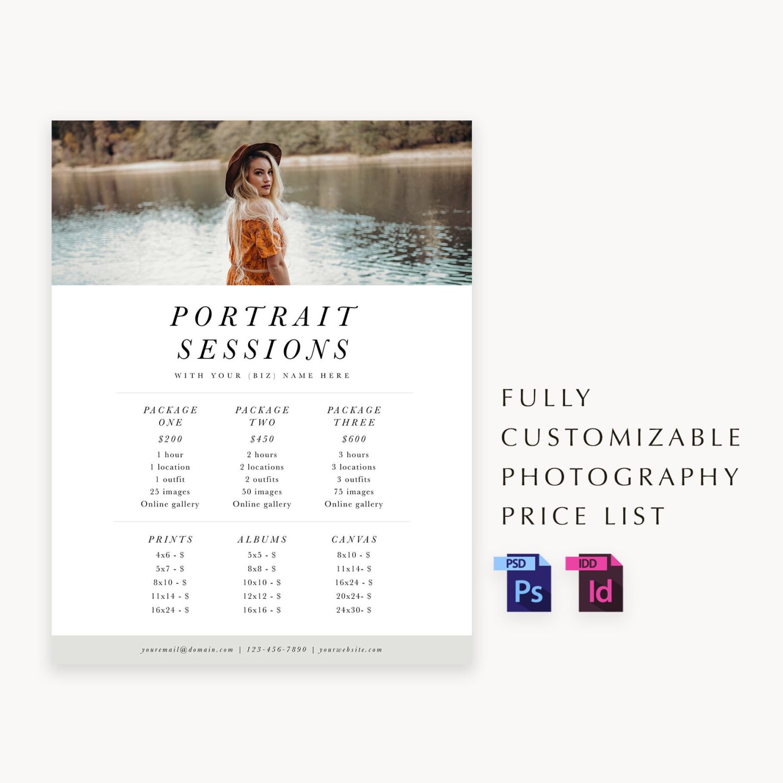 √ Beginner Photography Price List Template
