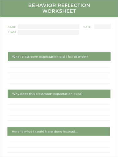 √ Printable Behavior Reflection Sheet Template