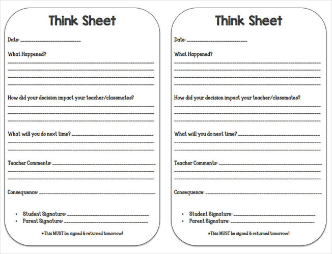 √ Printable Behavior Reflection Sheet Template