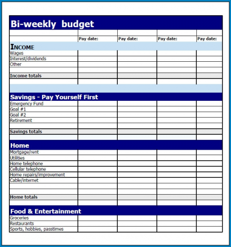 √ Free Printable Bi Weekly Budget Template
