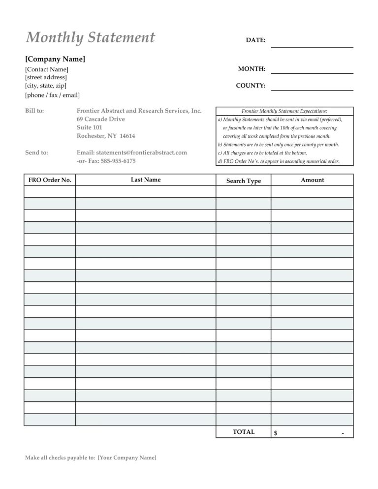 √ Billing Statement Worksheet Template (Excel)