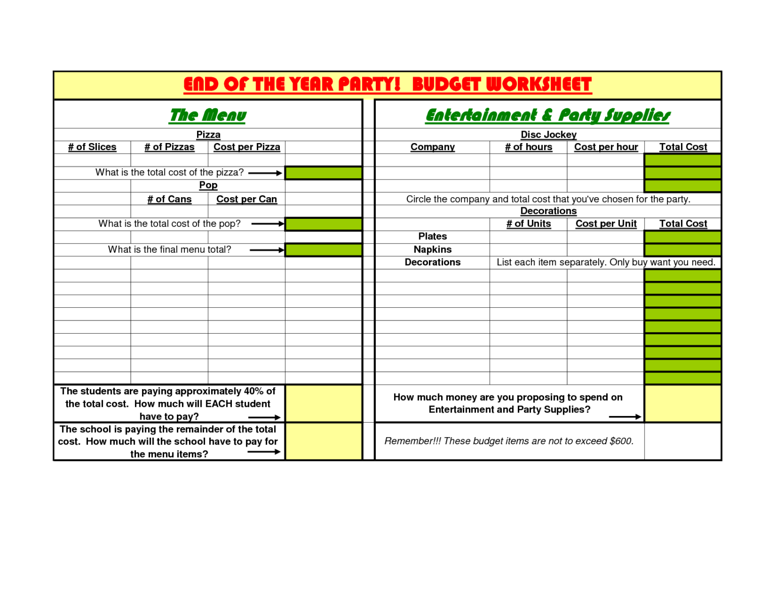 √ Free Birthday Party Budget Template (Excel)