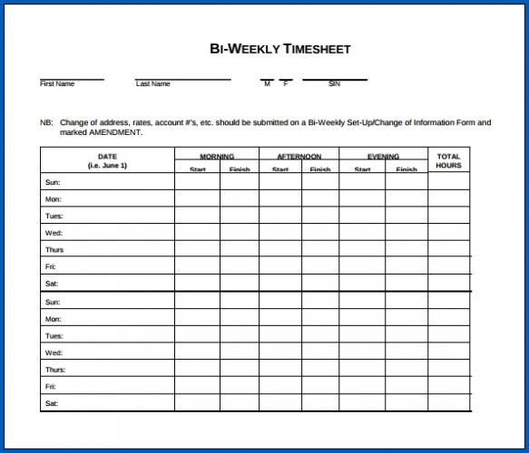 √ Free Printable Biweekly Timesheet Template