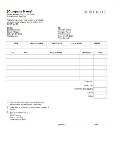 √ Free Printable Debit Note Template