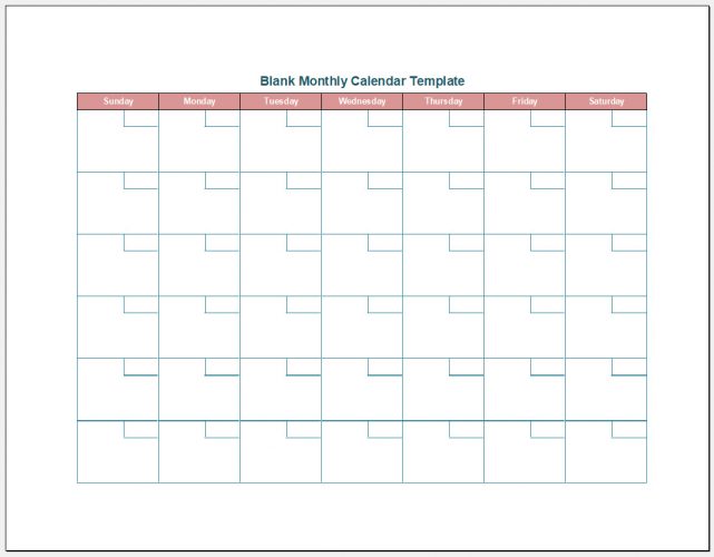√ Free Printable Blank Monthly Calendar Template