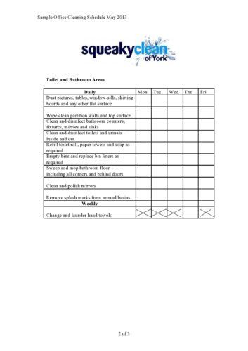 √ Office Cleaning Schedule Template