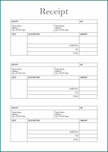 √ Free Printable Blank Receipt Form Template