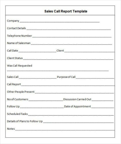 √ Printable Sales Call Report Template