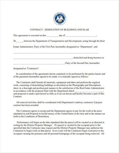 √ Printable Demolition Contract Template