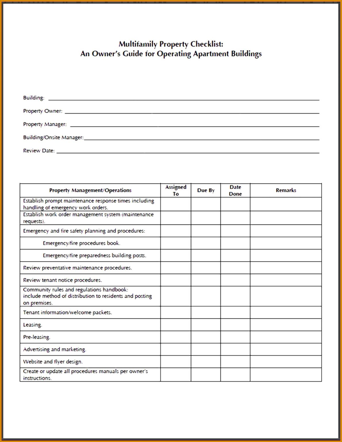 √ Free Building Facilities Checklist Template (Excel)