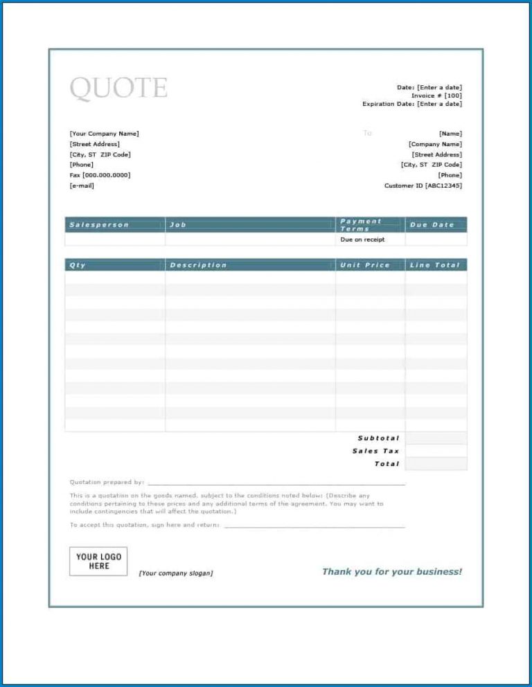 √ Free Printable Building Quote Template