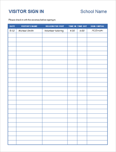 Building Visitor Sign in Sheet Template Example | Templateral