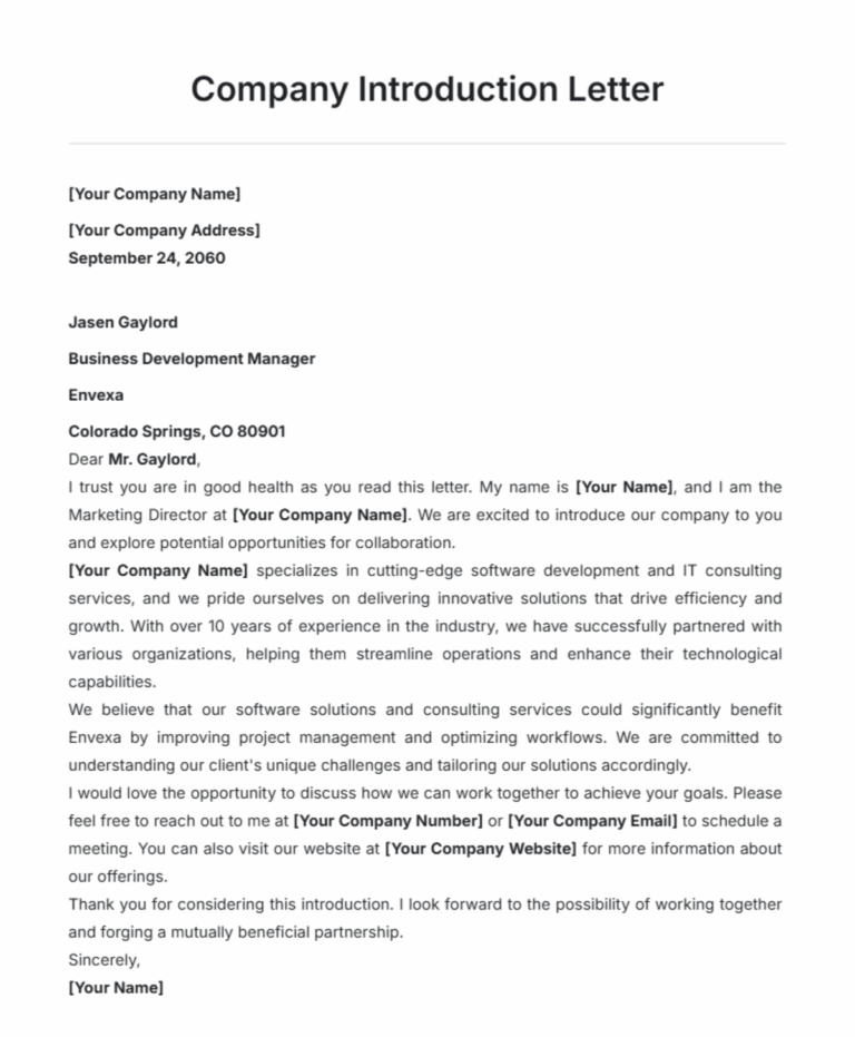 √ Business Introduction Letter Template (Word)