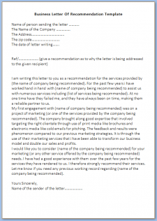 √ Free Printable Business Letter Of Recommendation Template