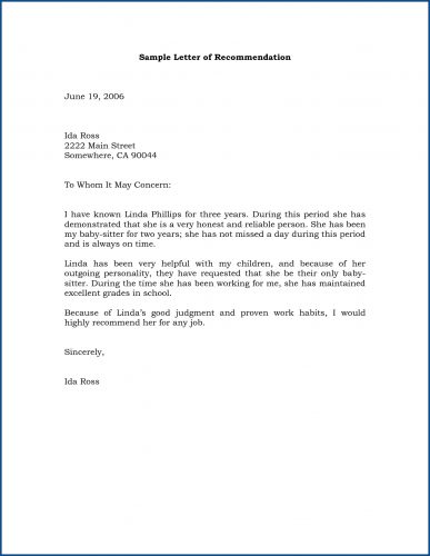 √ Free Printable Business Letter Of Recommendation Template