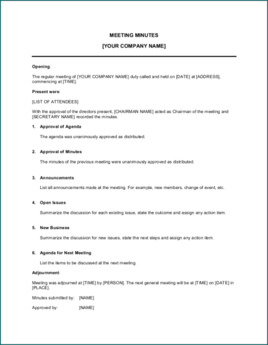 √ Business Meeting Minutes Template (Word)