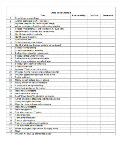 √ Printable Moving Checklist Template